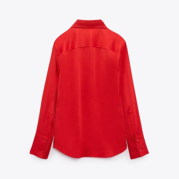 Zara | Tops | Zara Red Satin Effect Shirt | Poshmark